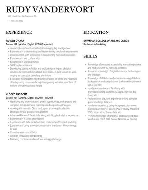 Analyst Digital Resume Samples Velvet Jobs