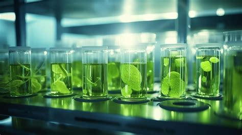 Premium Ai Image Green Test Tubes With Green Leaves In Laboratory