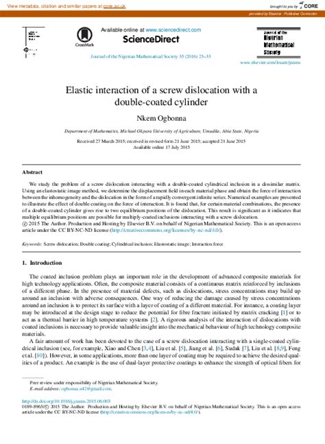 Pdf Elastic Interaction Of A Screw Dislocation With A Double Coated