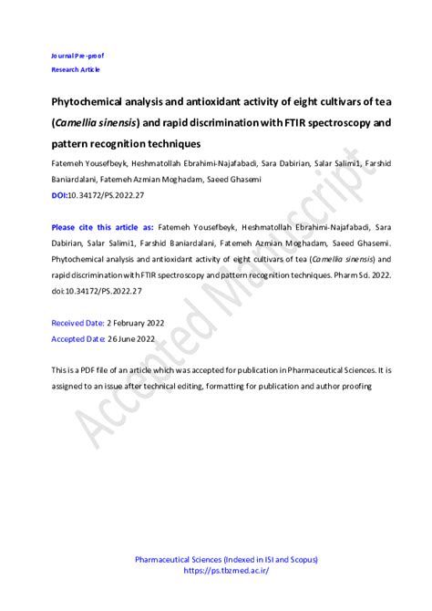 Pdf Phytochemical Analysis And Antioxidant Activity Of Eight Cultivars Of Tea Camellia