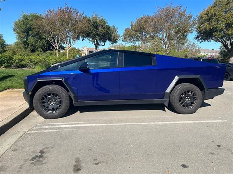 Candy Blue Wrap Black Pillars Tesla Cybertruck Forum News Discussions Community