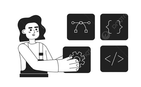 Black And White Vector Spot Illustration Of A Website Builder Concept Vector Construction