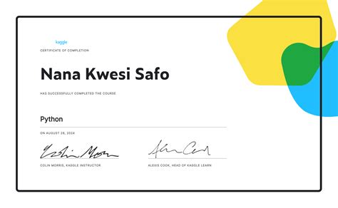 Nana Kwesi Safo Completed The Python Course On Kaggle