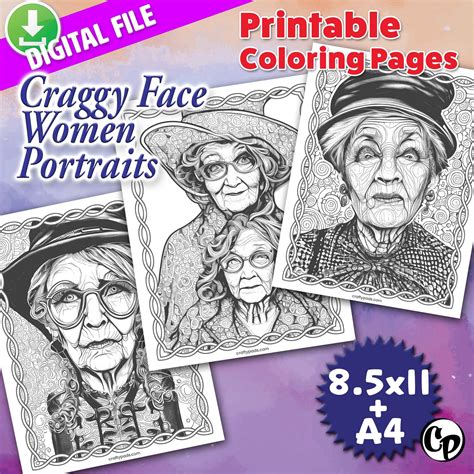 20 Craggy Face Women Portraits Coloring Pages Etsy