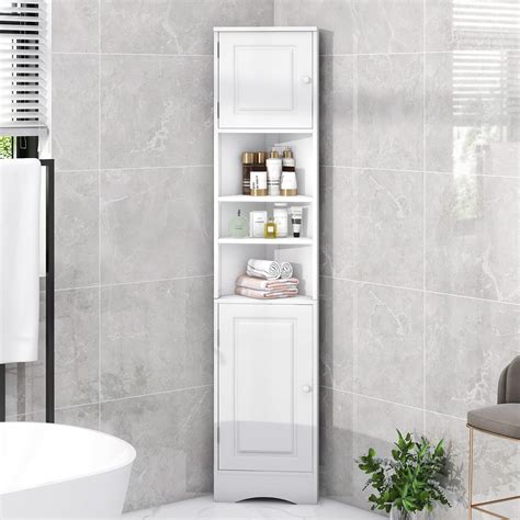 Antsuk Multi Functional Tall Corner Bathroom Cabinet White 2 Doors 3