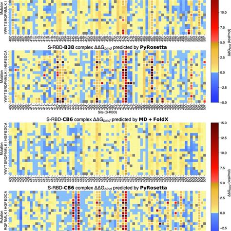 Heatmaps For S Rbd Mutations Showing Pyrosetta And Md Foldx Predicted