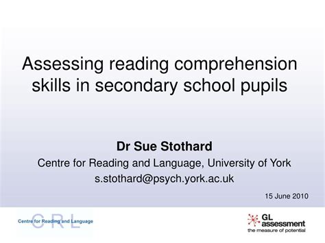 Ppt Assessing Reading Comprehension Skills In Secondary School Pupils