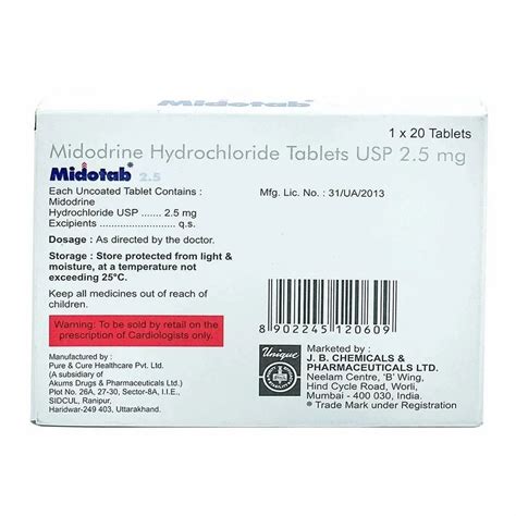 Midotab Midodrine Tablet 2 5 Mg At ₹ 930 Strip Nagpur Id 2855402732162