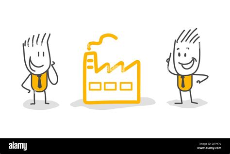 Stick Figures Two Businessmen Looking At The Factory And Sharing Their