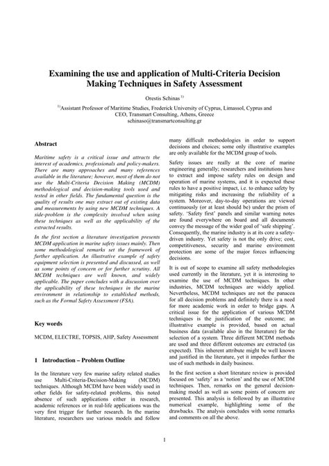 Pdf Examining The Use And Application Of Multi Criteria Decision Making Techniques In Safety