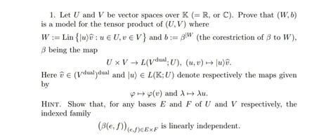 Solved Let U And V Be Vector Spaces Over K R Or C Chegg