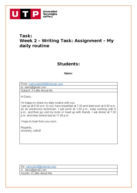 Week 2 Ninguna Task Week 2 Writing Task Assignment My Daily