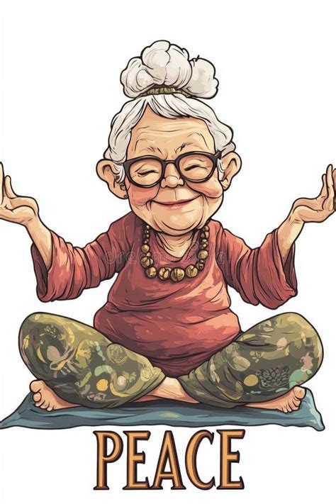 Funny Cartoon Granny Practicing Zen Yoga Stock Illustration