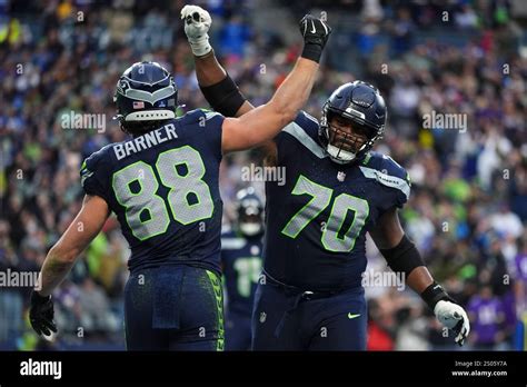 Seattle Seahawks Tight End Aj Barner 88 Reacts To Scoring A Touchdown