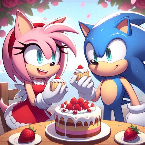 Sonic And Amy Eating Valentines Cake By Glitchyart11 On Deviantart