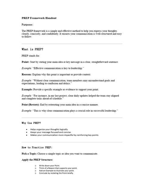 Prep Framework Handout Pdf Communication Thought