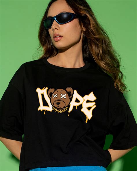 Buy Womens Black Dope Bear Graphic Printed Oversized Short Top Online