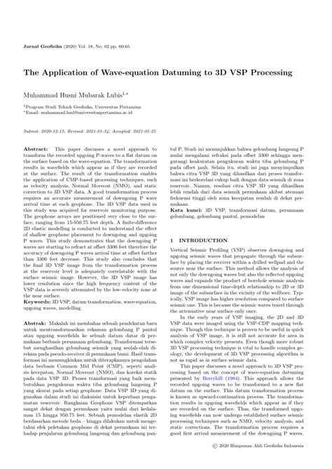 Pdf The Application Of Wave Equation Datuming To 3d Vsp Processing