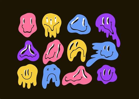 Premium Vector Melting Smiling Faces Colorful Groovy Emoji Dripping
