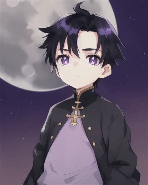Small Boy Waning Moon On Purple Free Ai Photo Generator Starryai