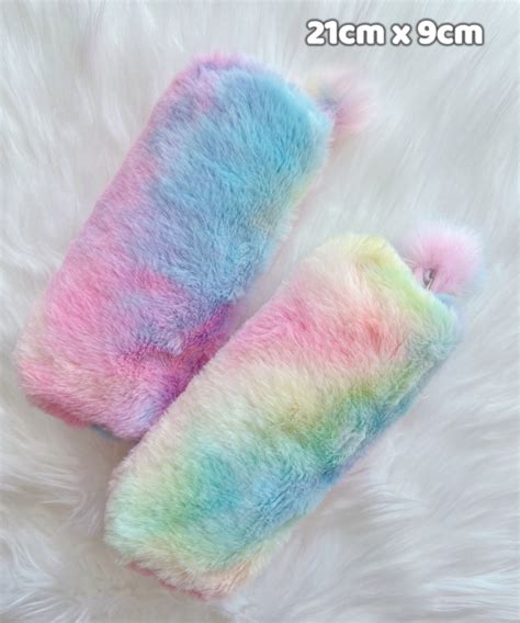 필통 무지개색 털 봉제 파우치 에이블리