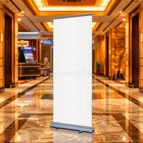 Blank Retractable Banner Stand Displayed In A Luxurious Hotel Lobby
