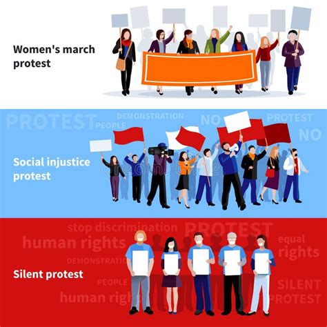 Demonstration Protest People Banners Stock Vector Illustration Of