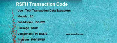 RSFH SAP Tcode For Test Transaction Data Extractors RSFH SAP Tcode For Test Transaction Data Extractors