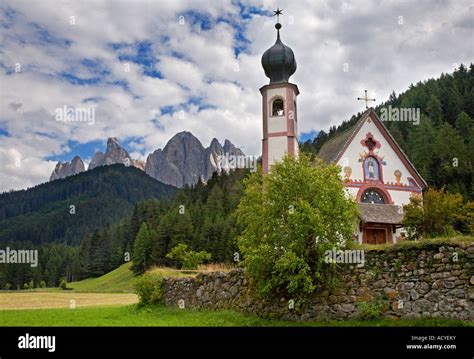 St Johannes Church Santa Maddalena Val Di Funes Dolomites Italy