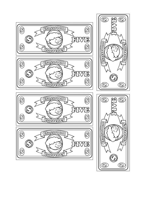Classroom Currency Five Dollar Bill Template Printable Pdf Download