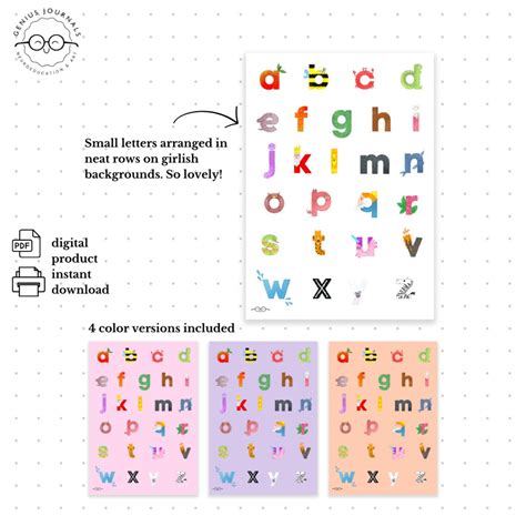Abc Small Letters Posters For Girls Set 4 Colours Letters