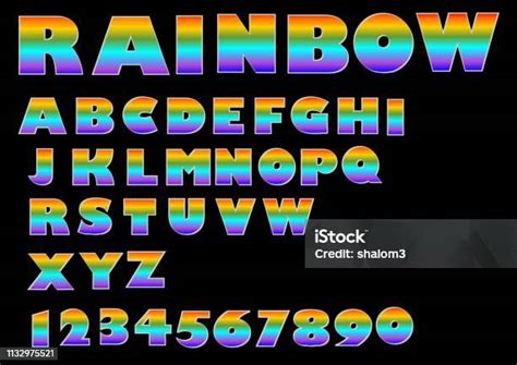 무지개 거 대 한 글꼴 선명한 색상의 대문자 숫자 금속 디자인의 알파벳 세트 0명에 대한 스톡 벡터 아트 및 기타 이미지 0명 기둥 머리 기하 Istock