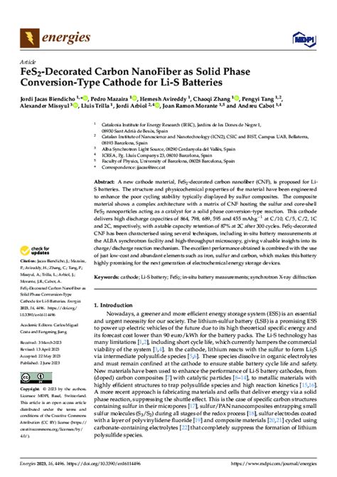 Pdf Fes2 Decorated Carbon Nanofiber As Solid Phase Conversion Type Cathode For Li S Batteries
