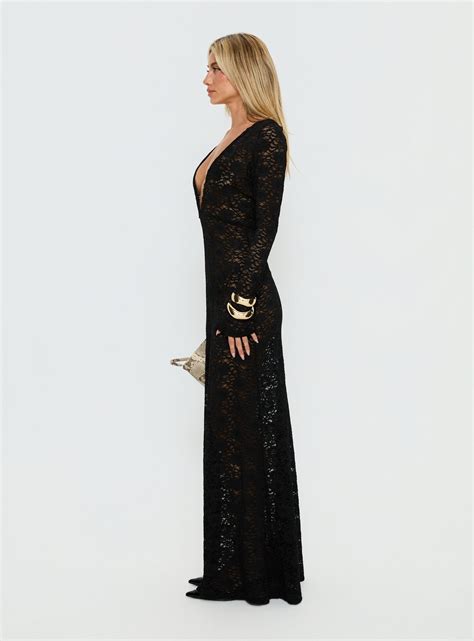 Delwyn Lace Backless Maxi Dress Black Princess Polly