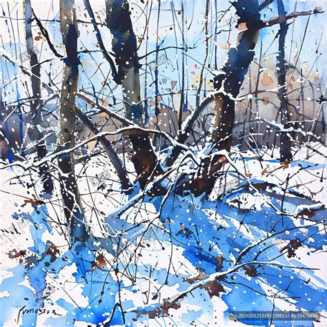 Ai创作图雾凇水粉画 俄罗斯水彩画 俄罗斯水彩插画彩绘 手绘雪景 雪景画雪景 俄罗斯水彩水墨山水 俄罗斯插画水彩彩绘 水彩冬天插画 俄罗斯手绘