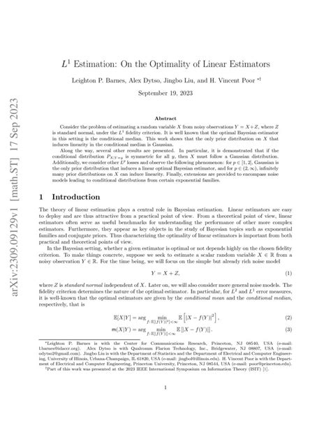 L 1 Estimation On The Optimality Of Linear Estimators Deepai