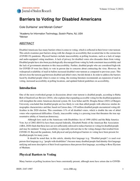 Pdf Barriers To Voting For Disabled Americans