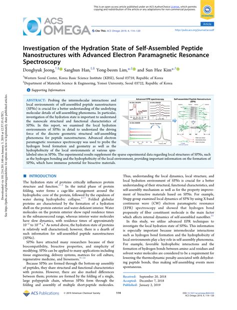 Pdf Investigation Of The Hydration State Of Self Assembled Peptide Nanostructures With