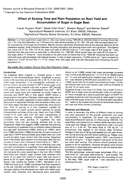 Pdf Effect Of Sowing Time And Plant Population On Root Yield And Accumulation Of Sugar In
