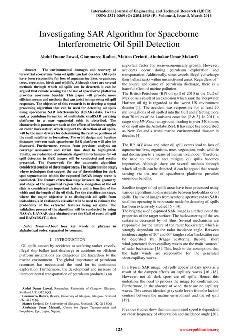 Pdf Investigating Sar Algorithm For Spaceborne Interferometric Oil Spill Detection