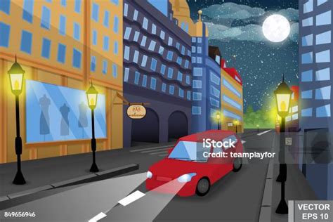Pemandangan Kota Malam Sebuah Mobil Gedung Bertingkat Tinggi Gaya