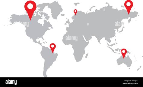 World Map Vector Illustration Grey Global Map With Location Icons For