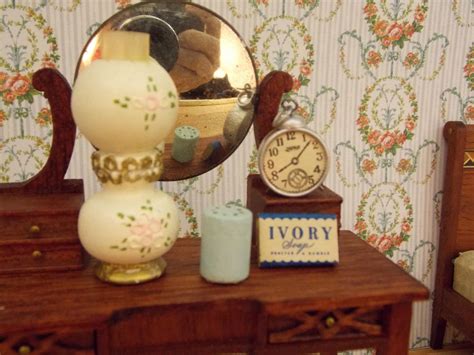 Dollhouse Vintage Dolly Dear Lamp And Talc Powder Shaker Ivory Soap And Alarm Clock 1734459333