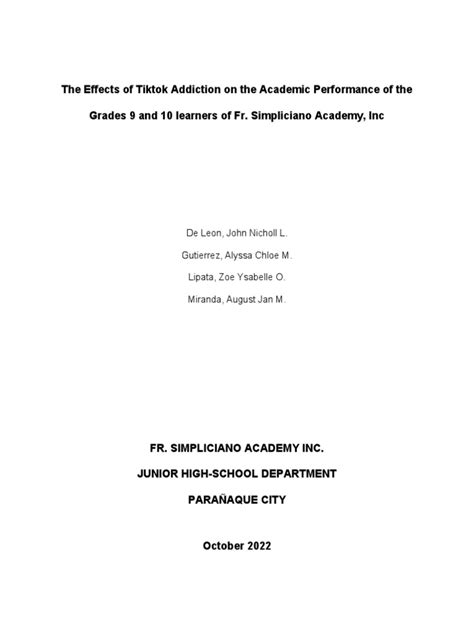 The Effects Of Tiktok Addiction On The Academic Performance Of The Grades 9 And 10 Learners 2 1