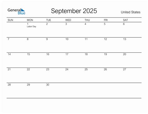 September 2025 United States Calendar With Holidays