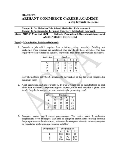 Assignment Problem Tfjt Pdf Economies Business