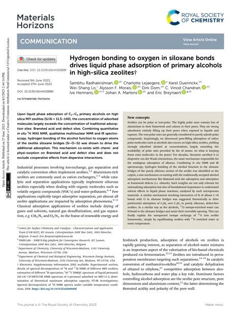 Pdf Hydrogen Bonding To Oxygen In Siloxane Bonds Drives Liquid Phase