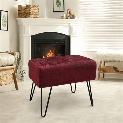 Burgundy Velvet Tufted Ottoman Entryway 195x125x17h Furry Makeup