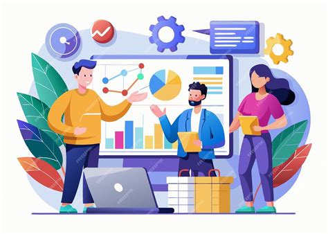 Team Collaboration And Data Analysis In A Business Meeting Vector Illustration Premium Ai