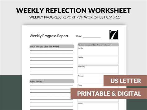 Weekly Reflection Printable Weekly Progress Report Template Weekly Schedule Weekly Planner